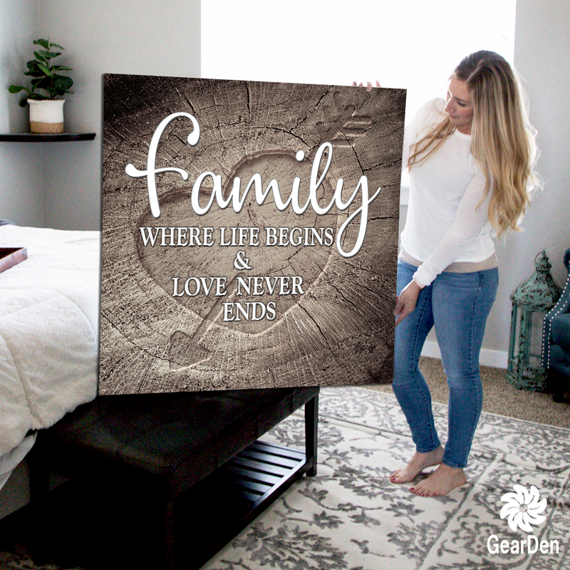 Canvas Wall Art Quote "Family - Where Life Begins. Love Never Ends ...