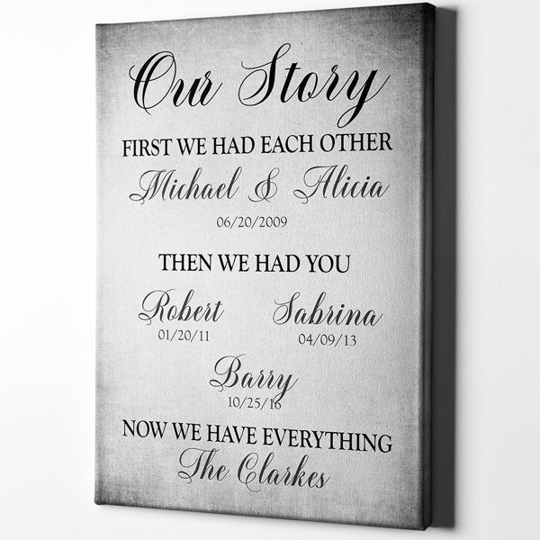 Personalized "Our Story - First We Had Each Other" Premium Canvas Wall ...